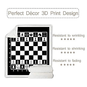 Sleepwish Chess Board Sherpa Fleece Throw Blanket Grid Checkered Pattern Super Warm Lightweight Bed Couch Blankets, Black and White, Throw(50"x60")