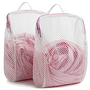 COMLIFE Set of 2 Delicates Honeycomb Mesh Laundry Bag, Use YKK Zipper, with Handle, Extra Large Opening, Baby Products, Face Cleansing Pads,Socks, Fine Knitwear Mesh Wash Bags (Pink)