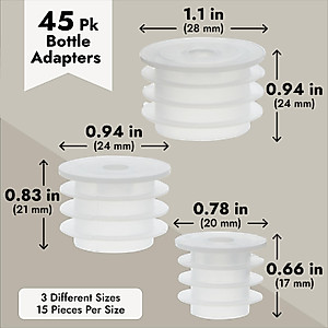 Juvale 45 Pack Press In Medicine Bottle Adapter for Syringe, 3 Sized Medical Dosing Adaptor for Oral Dispensers, Liquid Medication