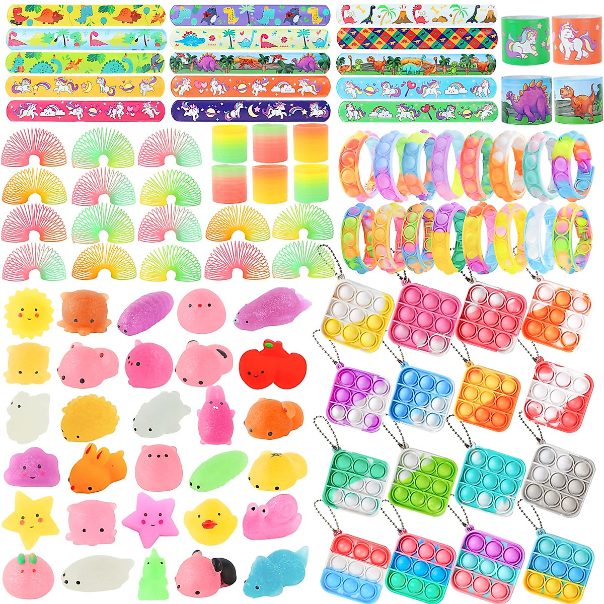 Birthday Party Favor for Kids, Pop Fidget Keychain Pack, Mini Mochi Squishy Bulk Toy, Slinky Classroom Pinata Prizes Supplies, Goodie Bag Valentines Day Easter Basket Stuffers for Boy Girl