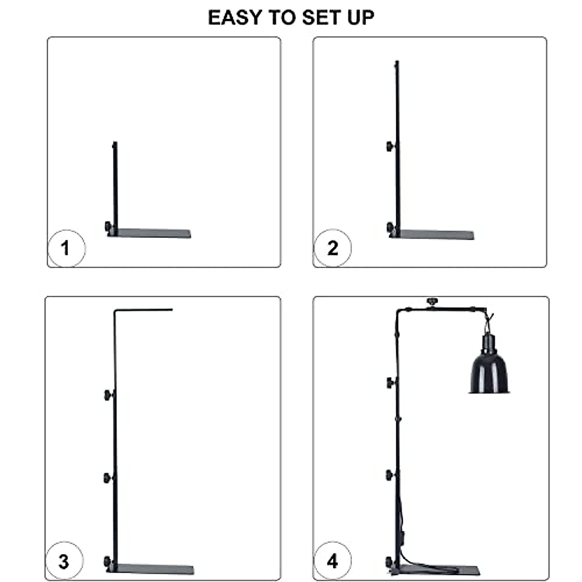DXOVEEN Reptile Lamp Stand, Heat Lamp Stand for Reptiles, Large Metal Lamp Holder Adjustable from 15inch to 37inch Suitable for Snake and Bearded Dragon Habitat