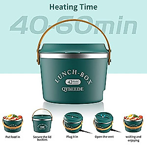 QYBEEDE Electric Lunch Box, 110v 48w 1.2L Green Cordless Lunch Box 304 Stainless Steel Portable Microwave Food Warmer Heated Lunch Box with Fork and Spoon for Home, Apartment, Office, School, Travel
