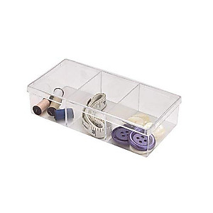 Pioneer Plastics 182C Clear Rectangular Plastic Container with Dividers, 6.75" W x 3.1875" D x 1.625" H