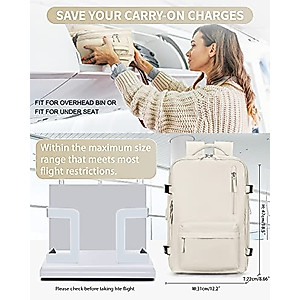 VECAVE Large Carry On Backpack for Women,Airline Approved Travel Backpack Flight Approved,Waterproof 15.6 Inch Laptop Backpack with Shoe Compartment Casual Daypack Backpacks Beige