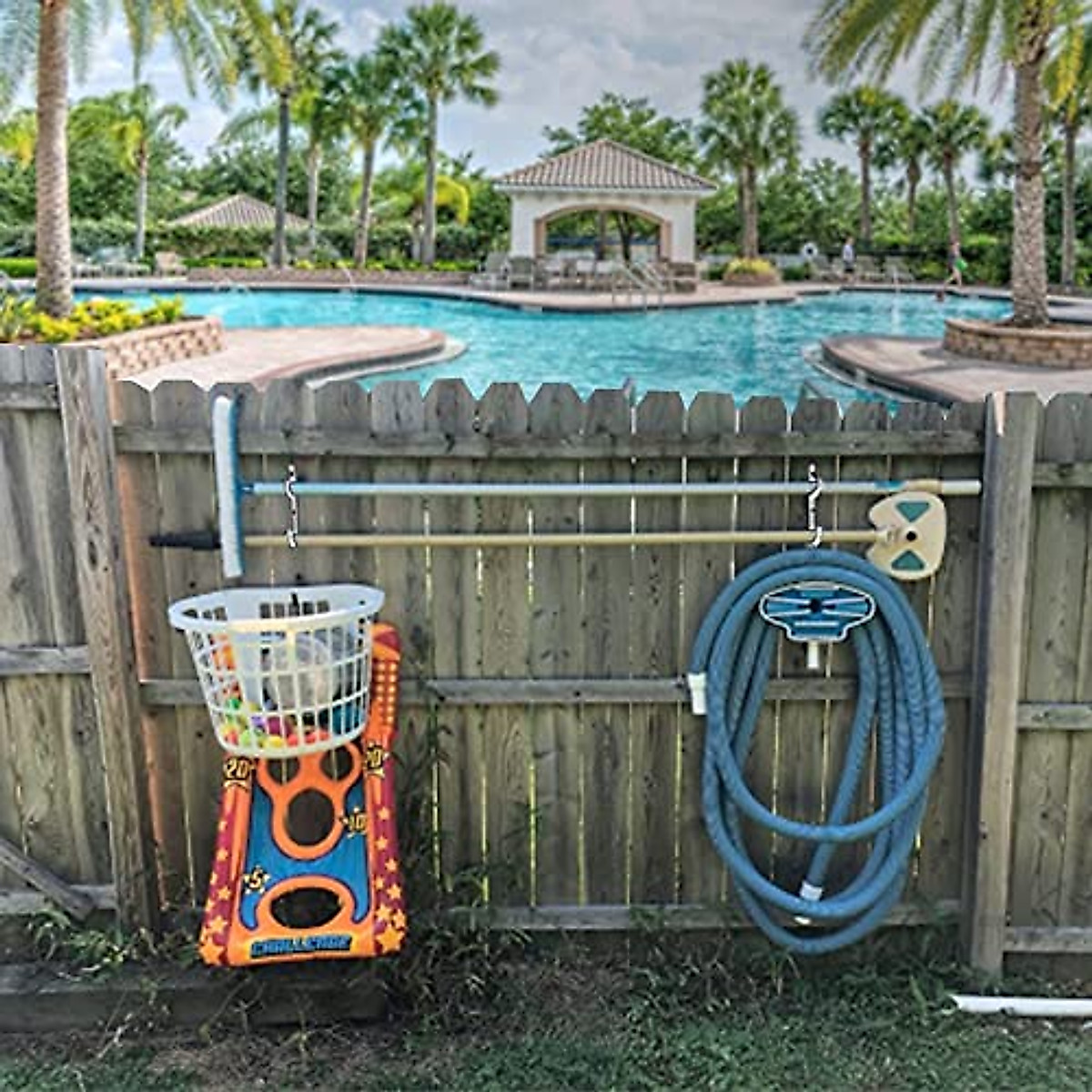 katikies Pool Pole Hanger Aluminium Holder Set, Ideal Equipment Hooks for Telescopic Poles, Skimmers, Leaf Rakes, Nets, Brushes, Vacuum Hose, Garden Tools and Swimming Pool Accessories (4-pcs)