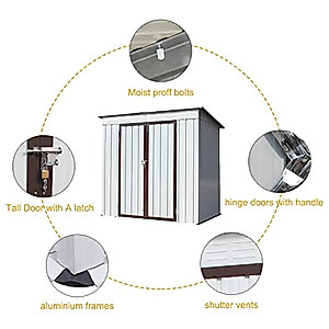 6x4 FT Outdoor Storage Bike Shed,Lockable Double Doors Metal Shed with Vents and Galvanized Steel,Outdoor Shed Tool Shed for Garden,Backyard,Lawn Mower,No Floor