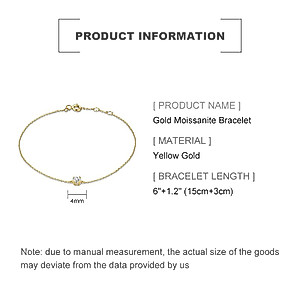 14K Gold Moissanite Bracelet for Women,Dainty Adjustable Extension Chain Bracelet with Diamond,Fashion Jewelry Gifts for Her (Yellow Gold, 14K Gold)