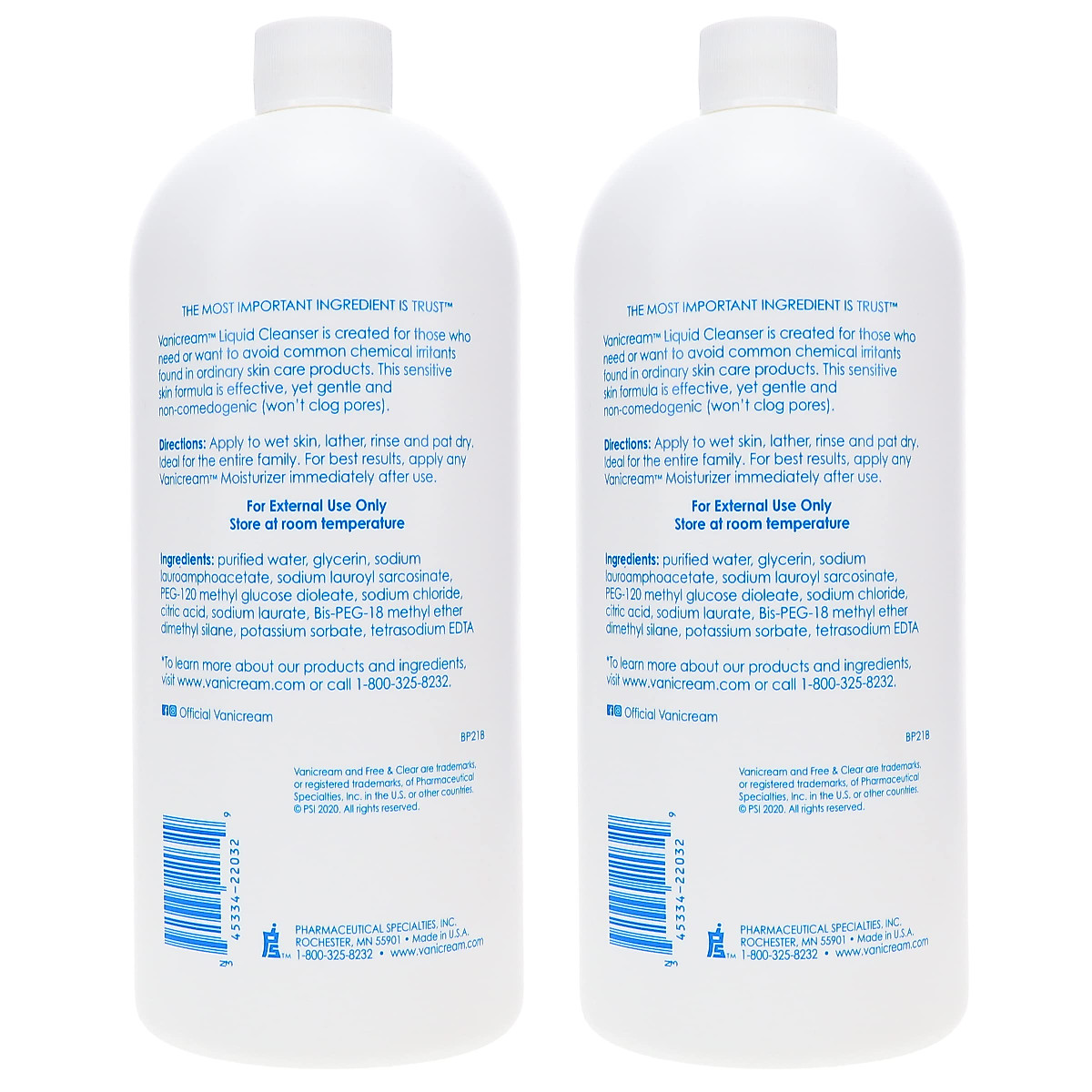 Vanicream Free & Clear Liquid Cleanser Refill 32 oz (Pack of 2)