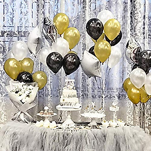 72 Pack Black Gold Confetti Balloons Kit, 12 Inch Black Gold White Balloons and Gold Confetti Balloons with Balloon Ribbons for Graduation Birthday Wedding Baby Shower Party Decorations