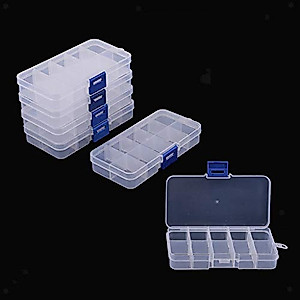 ALL in ONE 6pcs Clear Plastic Storage Box Bead Organizer Display Containers with Adjustable Dividers (13x2.6x2cm 10 Grids)