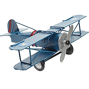 LOGOFUN Iron Aircraft Model Vintage Metal Airplane Toy Creative Photo Props Gifts Home Decoration (Blue)