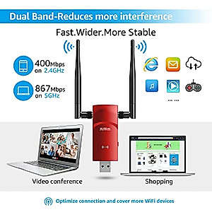 L-Link USB WiFi Adapter AC1300Mbps 3.0 Fast Connection for Desktop PC and Laptop with 2.4GHz, 5GHz High Gain Dual Band 5dBi Antenna, WiFi Dongle Supports Windows 10/8/8.1/7/Vista/XP/Mac OS/ Linux