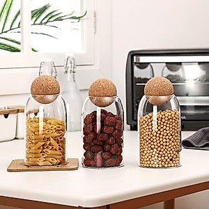 3 Pcs Glass Jar Storage Container with Ball Cork Decorative Round Organizer Bottle Sealed Canister Jar with Airtight Seal Wooden Lid for Food Coffee Bean Candy Biscuits Spice(800 ML/ 27 Oz)