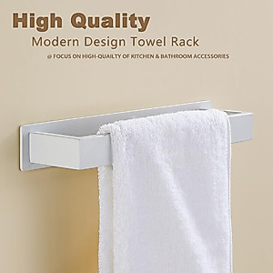 White Bathroom Adhesive Towel Holder Stainless Steel 304 Square Towel Bar Wall Mounted Kitchen Towel Rack 40cm