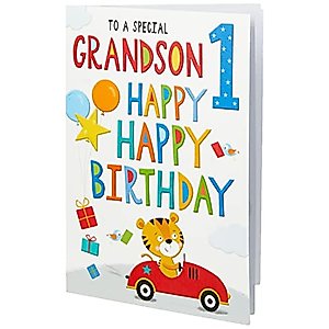 Juvenile Birthday Card Age 1 Grandson - 9 x 6 inches - Regal Publishing,White
