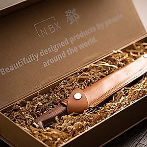 NOBOX All Purpose Chef Knife - 8-inch Stainless Steel Blade - Non-Slip 4-inch Rosewood Handle - Leather Sheath, Belt Clip Easy to Sharpen, Ergonomic Kitchen Knife