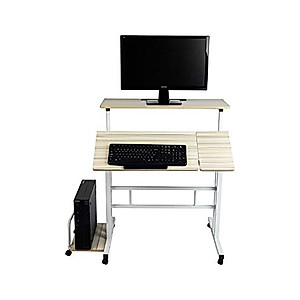 Mind Reader SDROLLXL-WHT Mobile Sitting, Standing Desk Rolling Reversible Home Office Laptop Workstation with Side Storage, Locking Wheels, X-Large, White