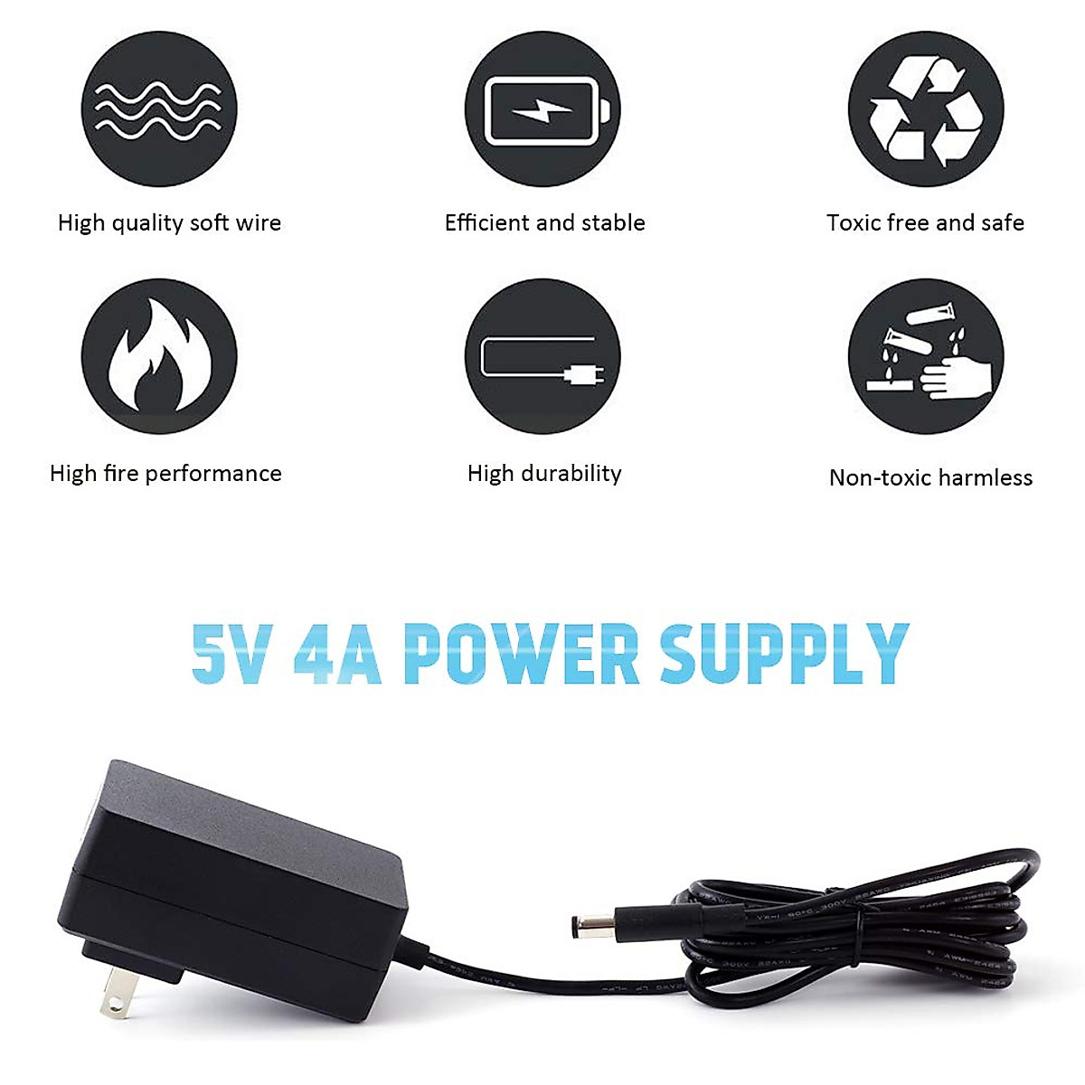 [UL Listed] MIXGOO 5V 4A Power Supply Charger (Input AC 100V-240V, Output DC 5 Volt 4 Amp 20 Watt) Adapter Switching Transformer Converter DC 5.5mm x 2.1mm / 5.5mm x 2.5mm Universal