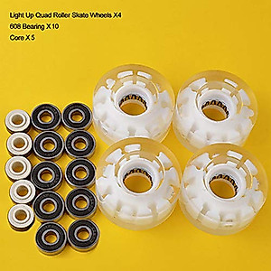 VAKA Luminous Light Up Quad Roller Skate Wheels with Bearings, Outdoor Roller Skate Wheels 4 Pack - Roller Skate Wheels for Double Row Skating and Skateboard 32mm x 58mm (Colorful-A)