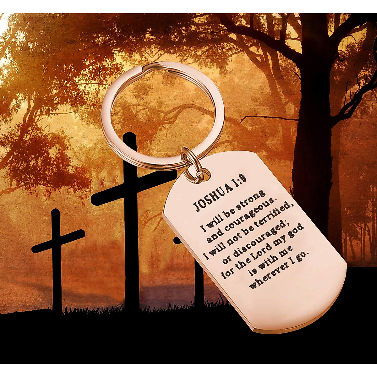 BEKECH Joshua 1:9 Bible Verse Keychain I Will Be Strong And Courageous Dog Tag Keychain Religious Jewelry Christian Keyring Gift (rose gold)