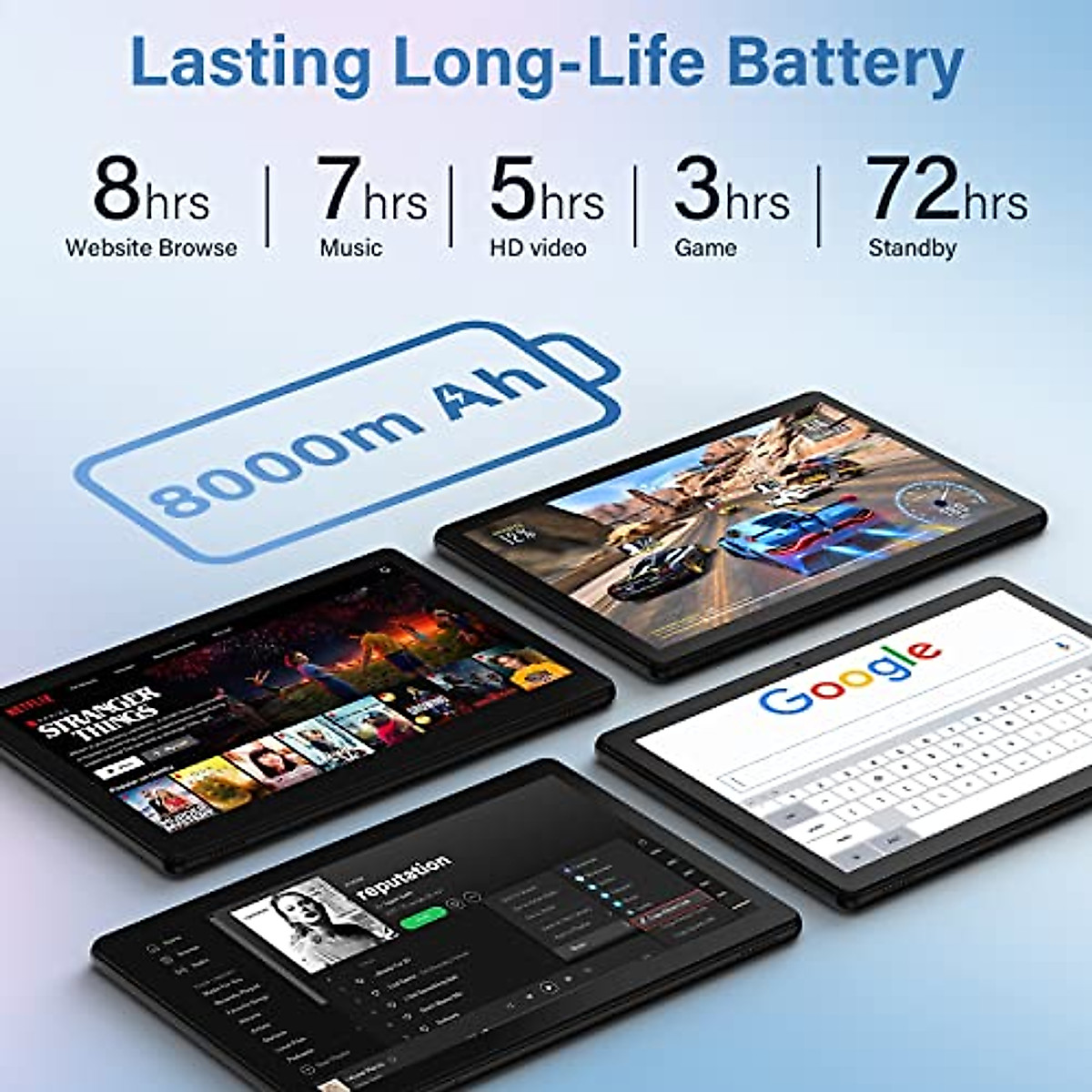 Android Tablet, 10 inch Android 11 Tablet, 2GB RAM 32GB ROM, 512GB Expand Android Tablet with 8000mAh Battery, Dual Camera, WiFi, Bluetooth, IPS HD Touch Screen, Google GMS Certified