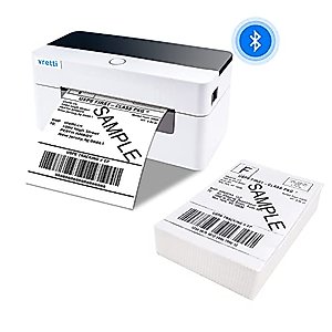 VRETTI Bluetooth Thermal Label Printer with Pack of 250 4x6 Per Fan-fold Labels for Small Business & Shipping Packages