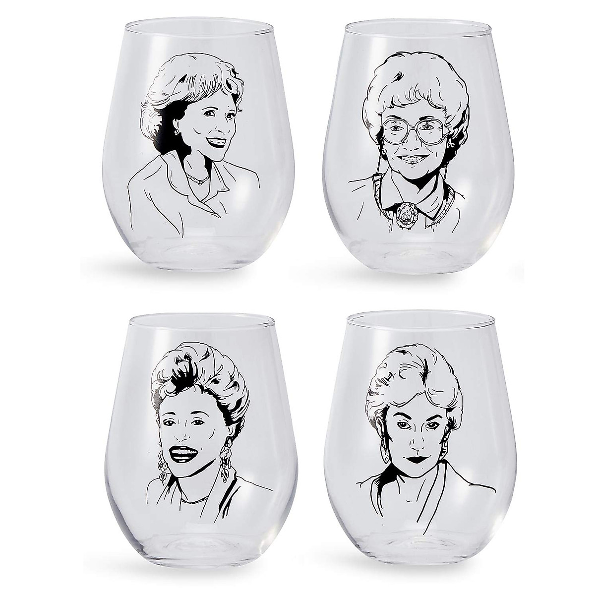 Toynk The Golden Girls Official Stemless Wine Glass Collectible Set of 4| Features One Wine Glass For Each Golden Girl | Each Glass Holds 16 Ounces