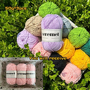 3 Pcs of Crochet Yarn Total 150g (426 Yards) Multi-Color 4-ply Acrylic Yarn Skeins, Seremel Brand Yarns for Crocheting and Knitting (Soft White)