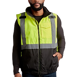 Bass Creek Outfitters Men's Safety Vest - High Visibility Workwear Insulated Construction Vest with Reflective Tape (M-XXL), Size Large, Hi Vis Yellow