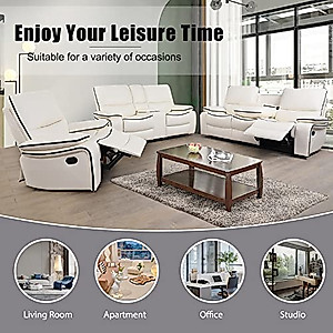 GEBADOL Living Room Furniture, Leather Recliner Sofa, Manual Reclining Sofa with Cup Holder for House/Bedroom/Office/Apartment, White/1 Piece
