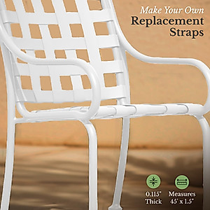 1.5" Wide x 45' Roll Vinyl Strap for Patio Chairs, Lawn Furniture, and Deck Chairs, Make Your Own Replacement Straps, Plus 50 Free Fasteners (201 White)