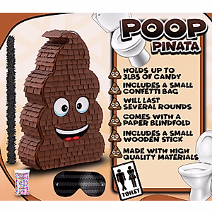 Funny Poop Piñata 4-Piece Set perfect for Birthday Parties, Decorations, Emoticon Parties, Fun shape, Great Party Addition for kids, teens, and adults (17”X10”) durable!