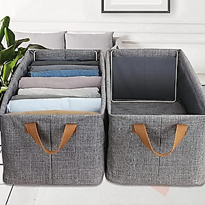 AARAINBOW 4 Pcs Closet Clothes Organizer with Handle, Fabric storage Box with Steel Frame Stackable Shelf Storage Baskets Foldable Storage Baskets for Organizing clothes Toys, 23L (2 Gray 2 Beige)