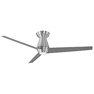 Slim Smart Indoor and Outdoor 3-Blade Flush Mount Ceiling Fan 52in Brushed Aluminum with 3000K LED Light Kit and Remote Control works with Alexa, Google Assistant, Samsung Things, and iOS or Android App