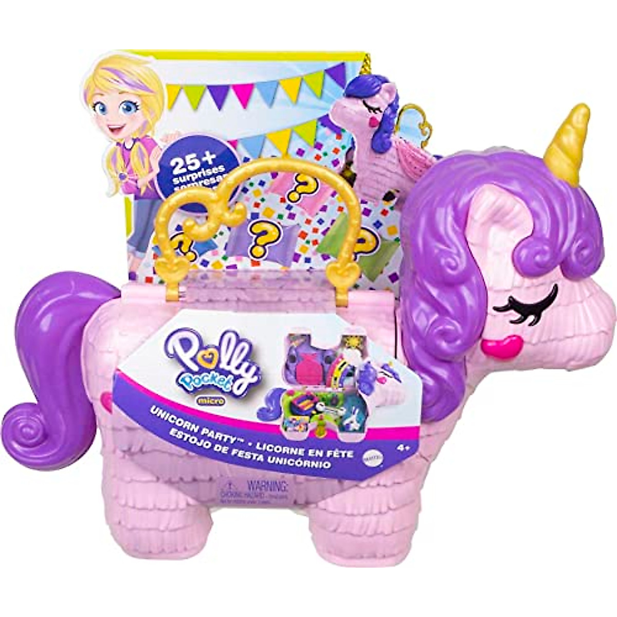 Polly Pocket 2-in-1 Travel Toy Playset, Unicorn Toy with 2 Dolls & 25 Surprise Accessories, Unicorn Party Large Compact