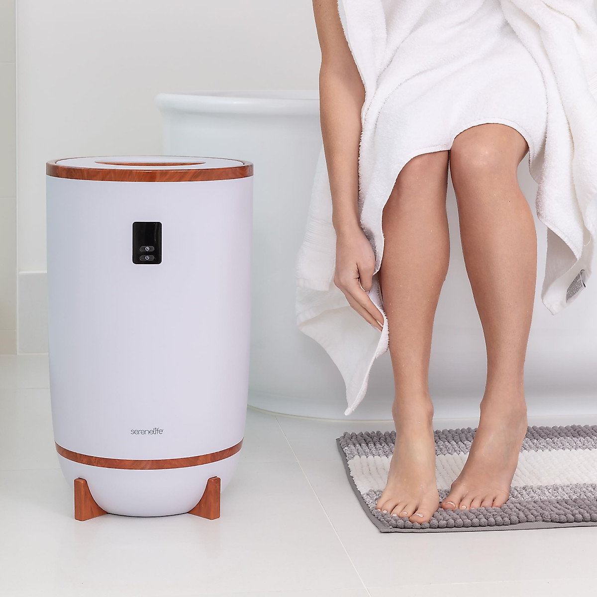 SereneLife Towel Warmer Bucket, with Customized Fragrance for Spa and Bathroom, Luxury Towel Heater Gifts for Him & Her, Auto Shut off, Fits 2 large Towels, Blankets, Bathrobes, PJ's (Cherry)