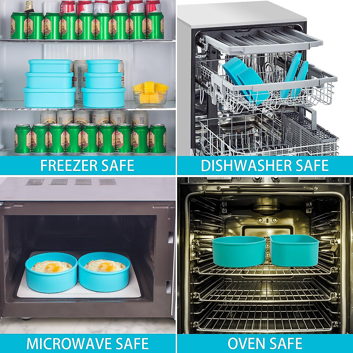 Nesting 100% Silicone Food Storage Containers with Lid & Measuring Line, 6 Pack, Leakproof Stackable Hard-Shell Silicone Containers for Food Lunch Snack, Microwave Oven Freezer Dishwasher Safe, Blue