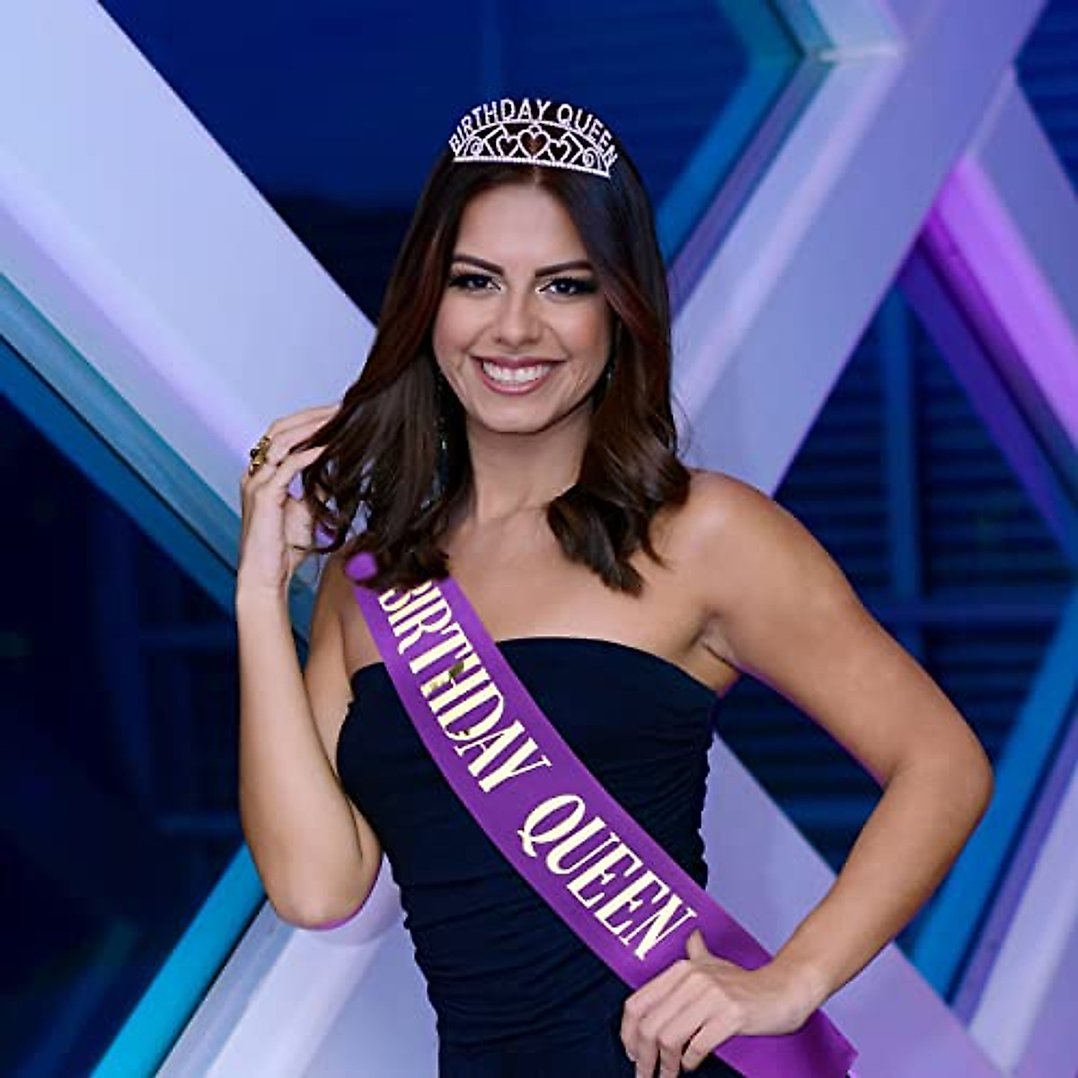 CIEHER Purple Birthday Sash & Queen Crown Kit, Purple Birthday Decorations, Purple Crown, Purple Tiara, Birthday Crowns for Women Girls, Purple Birthday Crown, Birthday Sash and Tiara for Women, Purple Birthday Gifts for Women, Purple Happy Birthday,Birth