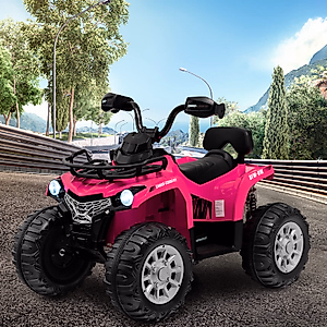 Costzon Kids ATV, 12V Battery Powered Electric Vehicle w/Music, Headlights, MP3, Spring Suspension, High & Low Speed, Treaded Tires, Storage Basket, Ride on 4 Wheeler Quad for 3-8 Years Old (Pink)