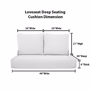 RSH DECOR: Deep Seating Loveseat Cushion Set | 46” x 26” Loveseat | All-Weather Spun Fabric | Outdoor Foam Settee and Pillow Back Cushions for Patio Furniture | Navy Blue