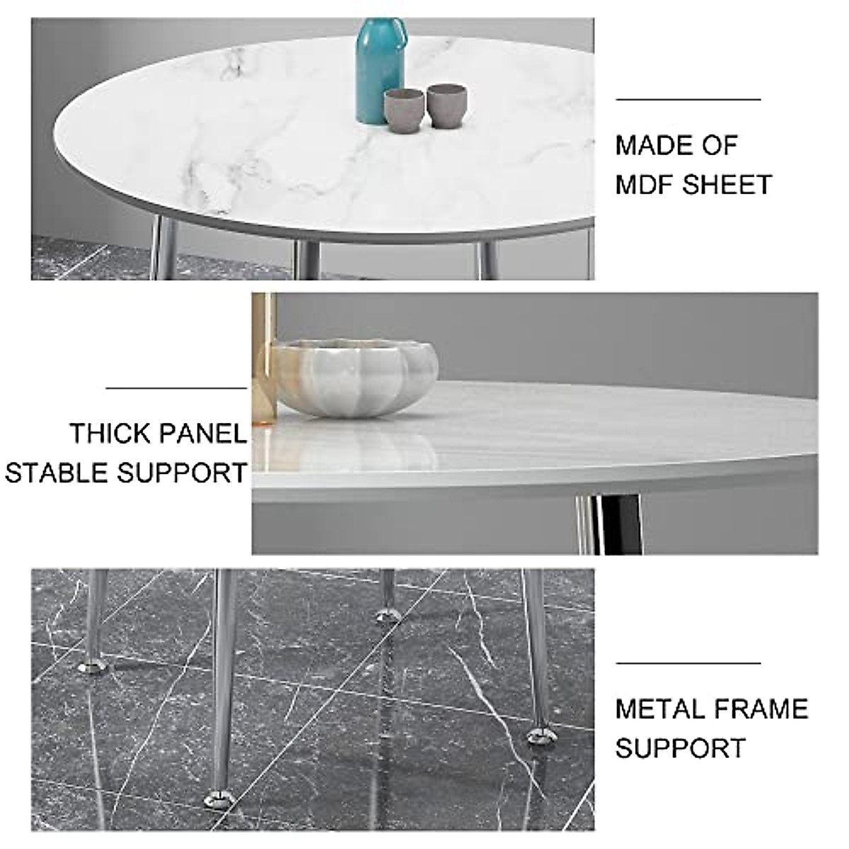 Ginxesh White Round Marble Dining Table for 4,45'' Modern Imitation Marble Grain Top Kitchen Table with 4 Metal Legs,Circle Dinner Table for Dining Room,Living Room,Home,Office