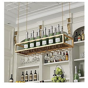 Ceiling Metal Iron Chain Wine Glass Rack, Hanging Wine Glass Holder, Adjustable Wine Rack with Glass Holder, Matte Black Stemware Rack