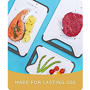 Serveware Accessories for Kitchen, Plastic Cutting Board, Dishwasher Safe Cutting Board with Juice Grooves, Thick Chopping Board for Meat, Veggies, Fruits, Easy Grip Handle, Non-Slip (Black, 10" x 7")