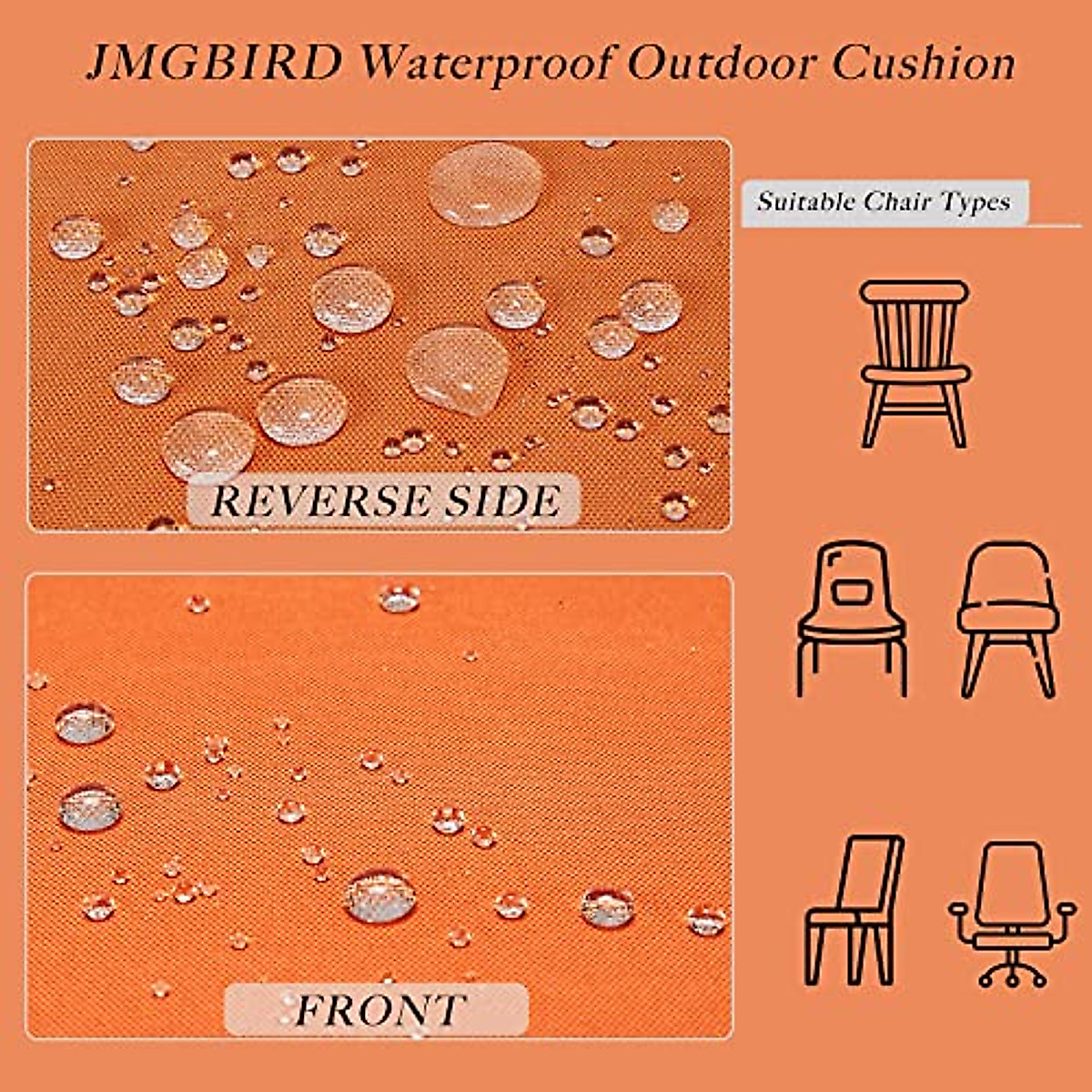 JMGBird Outdoor Chair Cushions Set of 2, Patio Cushions D16xW17 Inch with Ties, Outdoor Chair Pad for Patio Furniture