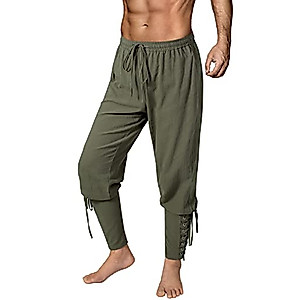 Men's Viking Pirate Pants - Ankle Banded Renaissance Trousers for Medieval Cosplay Army Green 40 3XL