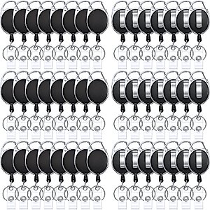 50 Pack Heavy Duty Retractable Badge Reels Batch Holder Name ID Badge Clips Keychain Badge Holder Key Card Retractable Holder Reel Clip for Office Worker Doctor Nurse Employee (Black)