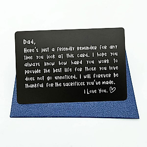 Father's Day Gift, Laser Engraved, Metal Card, Wallet Insert for Dad, Father's Day Gift for Dad from Daughter, Dad Gift from Son to Father, Dad Birthday Gift for Dad (Black)