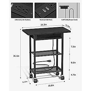 Egepon End Table with Charging Station, Side Table Narrow Flip Top with USB Ports & Power Outlets for Small Spaces, Sofa Table Nightstand with Storage Shelves Rolling Wheels for Living Room Bedroom