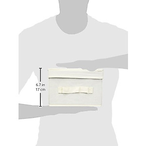 Household Essentials 111 Storage Box with Lid and Handle - Natural Beige Canvas - Medium,Natural Trim (Pack of 2)