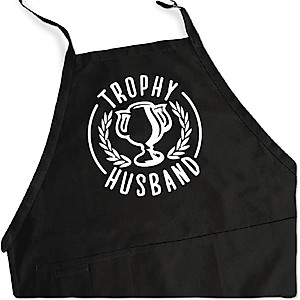 ApronMen Trophy Husband Funny Aprons For Men - Adjustable Straps - One Size Fits All Grilling Apron With Pockets - Professionally Printed Gift For Dad Or House Husband - Cotton Kitchen BBQ Chef Apron